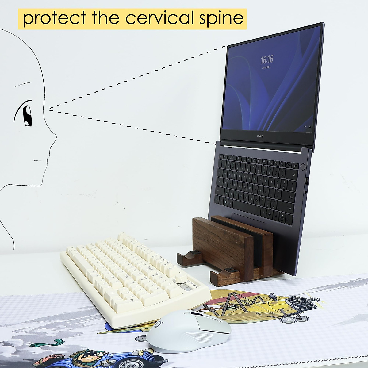 Vertical Laptop Stand for Desk，Resizable Wooden Laptop Holder,Suitable for laptops of various thicknesses and sizes.laptop holder vertical.It can accommodate at least 3 devices . (black walnut)