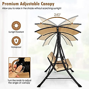 Tangkula 3 Person Porch Swing, Outdoor Swing with Removable Cushions, Solid Steel Structure, Patio Swing with Adjustable Canopy for Garden, Backyard, Balcony, Poolside