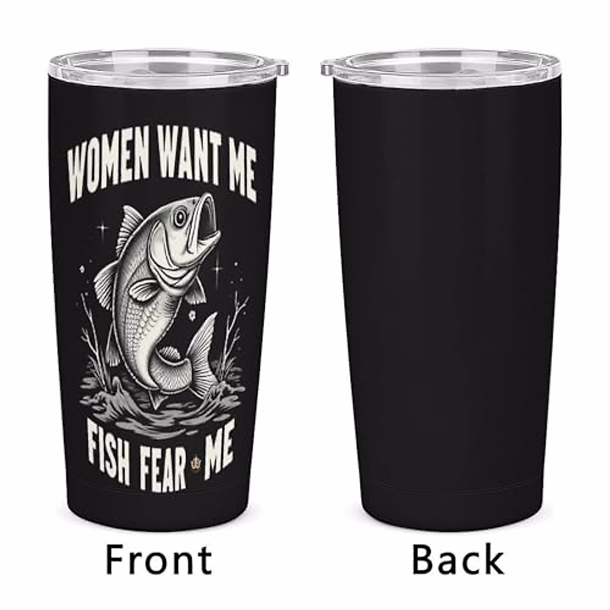 Women Want Me Fish Fear Me Funny Fishing 20 OZ Stainless Steel Tumbler Travel Car Coffee Mug with Straw Lid Cleaning Brush Coffee Tumbler Mug for Women Men
