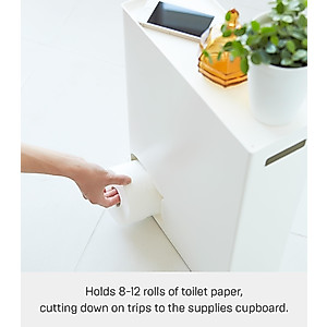 Yamazaki Home Toilet Paper Stocker - Bathroom Storage Organizer Dispenser Not for Jumbo Rolls Steel One Size White