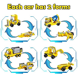 PANLOS 723 PCS Robot Building Kit, 8-in-1 Kids Model Engineering Construction Vehicle Building Blocks Sets, STEM Learning Building Bricks Toys for Kids Children Boys & Girls Age 4-8