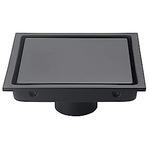 DEOKXZ 6 Inch Black Square Shower Floor Drain, with Removable Grille Cover Tile Insert Hidden Form, SUS304 Stainless Steel