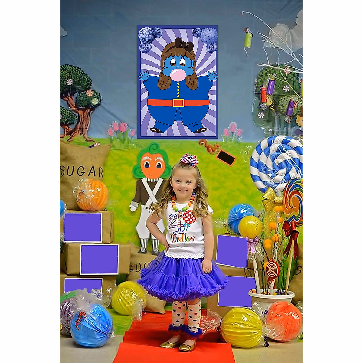 jkhycf Chocolate Factory Party Decorations Pin The Gum on the Violet Pin Game for Kids Candyland Birthday Party Decorations Halloween Cosplay Party Games for Kids