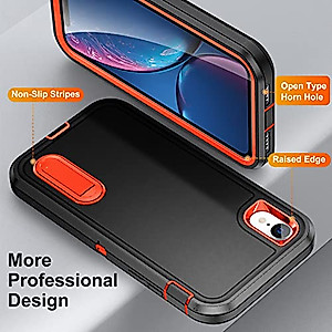 IDweel iPhone XR Case with Build-in Kickstand,Heavy Duty Protection Shockproof Anti-Scratch Rugged Protective Durable Case Hard Cover for iPhone XR 6.1 Inch,Black/Orange