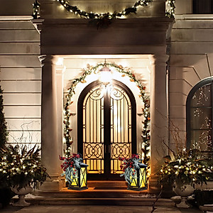 Christmas Candle Lantern 14Inch, Christmas Lanterns Garden Flashing Candle Light, Decorative Hanging Lantern for Indoor Home Tables and Fireplaces Outdoor Patios