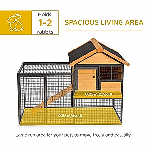 PawHut 2-Level Rabbit Hutch Bunny House with Weatherproof Hinged Asphalt Roof, Removable Tray and Ramp for Outdoor