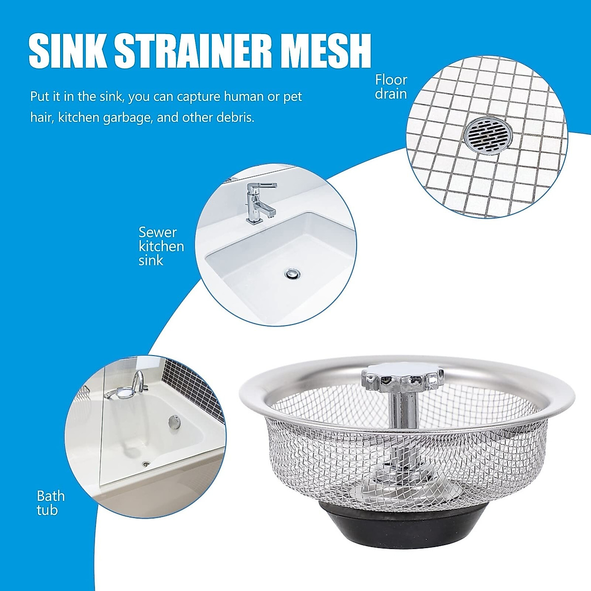 Veemoon 2pcs Filter Sink Drain Strainer Bathtub Drain Strainer Metal Strainer Tub Drain Stopper Tub Drain Plug Sink Strainer Stopper Food Stainless Steel Anti-Clogging Floor Drain