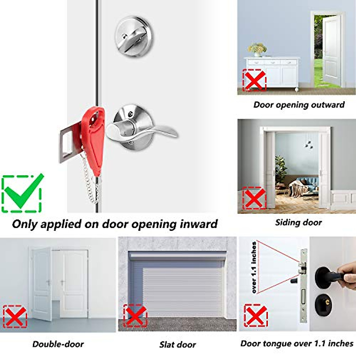 AceMining Portable Door Lock & 2 Pack Black Door Stop Alarm