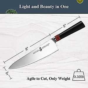 TUO Chef Knife 8 inch Kitchen Knife Cooking Knife Chef's Knife Pro Japanese Gyuto Knife for Vegetable Fruit and Meat, AUS-8 High Carbon Stainless Steel with Ergonomic Handle Gift Box, Ring Lite Series
