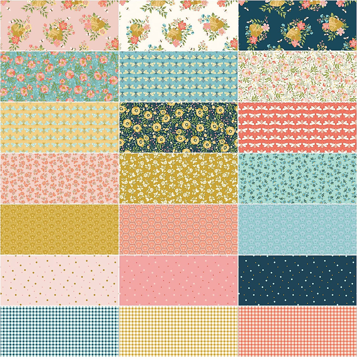 Honeycomb Hill Riley Blake 5-inch Stacker, 42 Precut Fabric Quilt Squares by Katherine Lenius