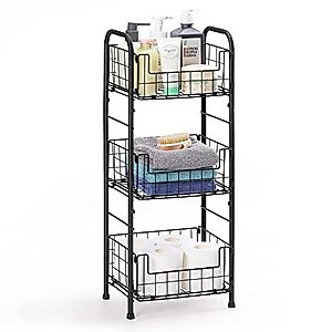 SHINOSKE Freestanding Bathroom Shelves Storage Shelf,Tall 3-Tier Wire Shelving Floor Stand for Bathroom, Kitchen, Living Room (Black)