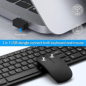 Guiheng Wireless Keyboard and Mouse Combo, Compact Quiet Wireless Keyboard and Mouse Set 2.4G Ultra-Thin Sleek Design for Windows, Computer, Desktop, PC, Notebook, Laptop (Black01)