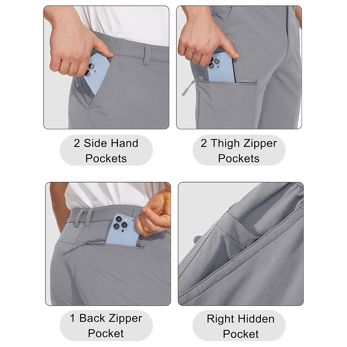 MAGCOMSEN Summer Pants for Men Hiking Water Resistant Lightweight Fishing Camping Pants Light Grey