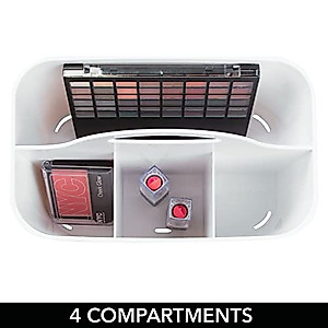 mDesign Small Plastic Shower/Bath Storage Organizer Caddy Tote with Handle - Dorm, Shelf, Cabinet - Soap, Shampoo, Conditioner, Combs, Brushes, Lumiere Collection, 2 Pack, White