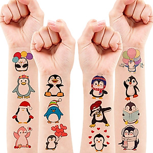 Penguin Temporary Tattoos Birthday Party Decorations Supplies Party Favors 96PCS Tattoos Stickers Cute Kids Girls Boys Gifts Classroom School Prizes Themed Christmas