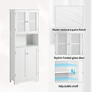 Tiptiper Tall Storage Cabinet with with Glass Doors & Adjustable Shelves, Large Linen Cabinet Closet for Bathroom, Kitchen, 11.8" D x 23.6" W x 64" H, White