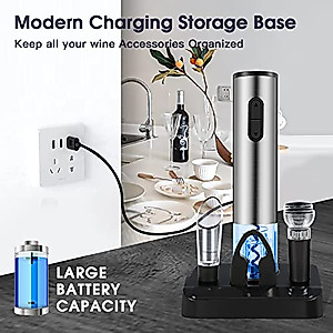 VIDYSUFYR Electric Wine Bottle Opener Set- Silver, Automatic Wine Bottle Opener with Led Light, Rechargeable Corkscrew Kit with Aerator，Foil Cutter，Stoppers