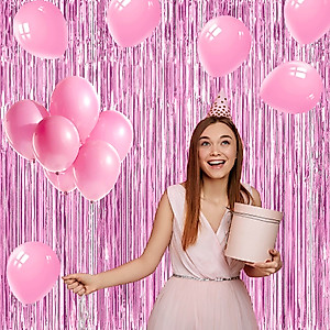 MEEZY 3Pack 3.2ft x 8.2ft Pink Foil Fringe Curtains Backdrop Metallic Foil Tinsel Streamers with Pink Balloons for Bachelorette Baby Shower Wedding Birthday Bridal Shower Party Decorations