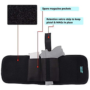Neoprene Ankle Holster with Padding for Concealed Carry, Spare Magazine Pouch & Extra Elastic Secure Strap for Pistol Concealment for Women Men Fits for Small to Medium Frame Pistols and Revolver