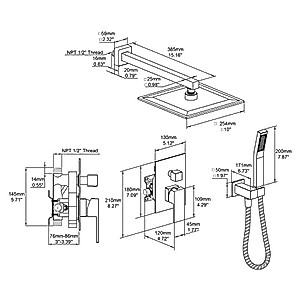 Artiqua Shower System 10 Inches Rain Shower Combo Set Black Wall Mount Faucet Bathroom Faucets with Rainfall Shower Head and Hand Shower