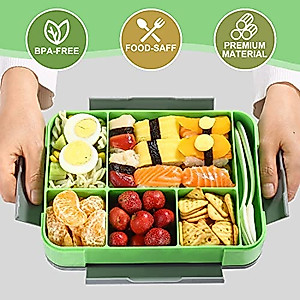 LOVINA Bento Box for Adult Kids, Stylish Teens Adult Lunch Box Containers With 5 Compartments, Durable, Microwave/Dishwasher Safe, BPA-Free, Perfect for On-the-Go Meal(Grey)
