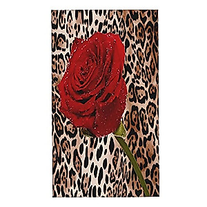 COVASA Hand Towels for Bathroom,Set of 2,Leopard Red Rose Mix Wild Animal Leopard Print Pattern Romantic Creative,Soft Absorbent Small Bath Towel Kitchen Dish Guest Towel Home Decor 15.7"x27.5"