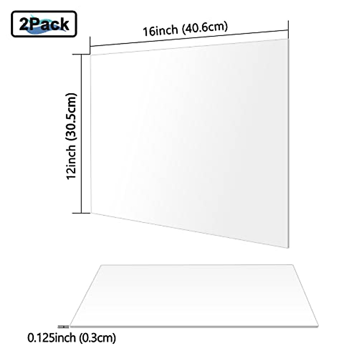 2 Pack Acrylic Sheets, Cranviech Clear Cast Plexiglass Sheet 12" x 16" x 1/8" Glass Alternative for Sign DIY Display Projects Photo Frame Craft Handcraft Painting