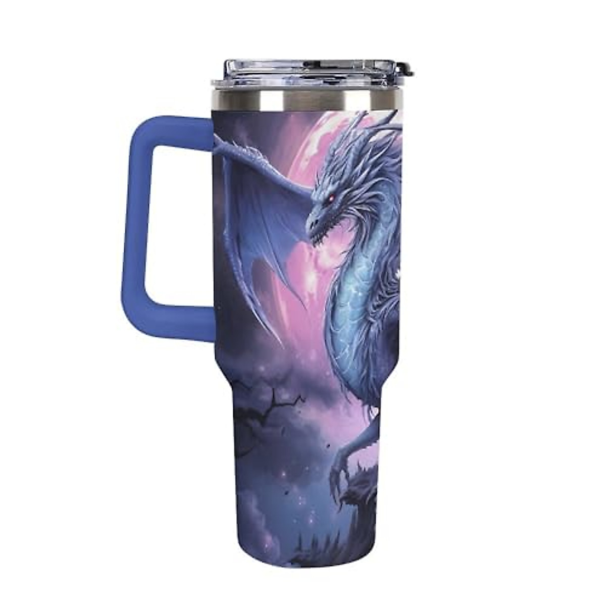 Purple Dragon 40 Oz Car Cup Stainless Steel Travel Mug Leak-Proof Insulated Tumbler with Handle Deep Blue-style