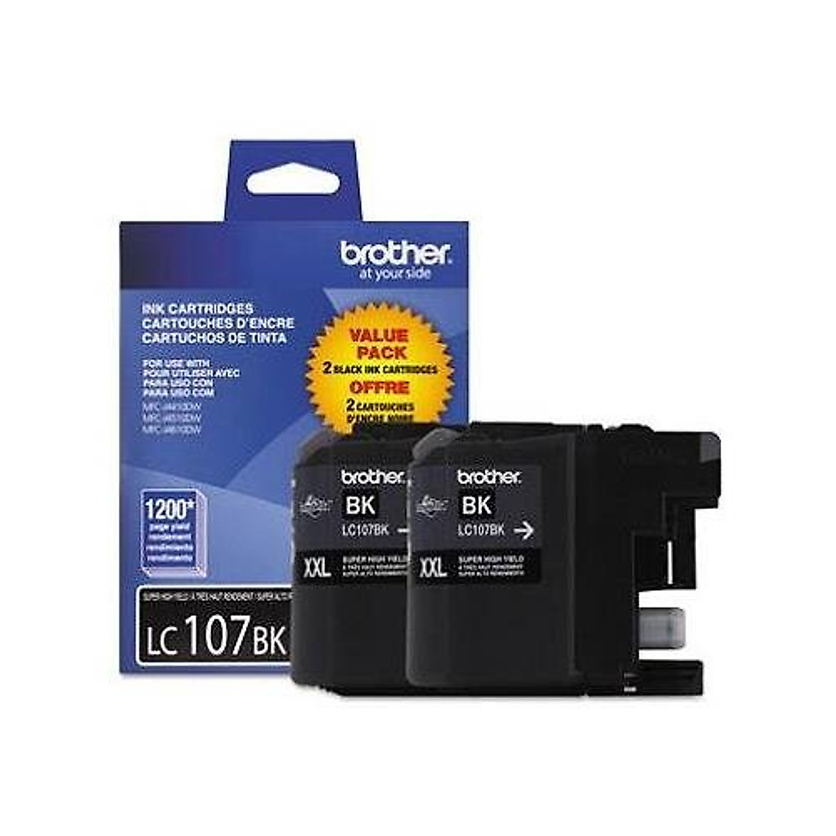 Genuine OEM Brother LC107 (LC1072PKS) Ink Cartridge 2-Pack- Black - 1,200 Yield2