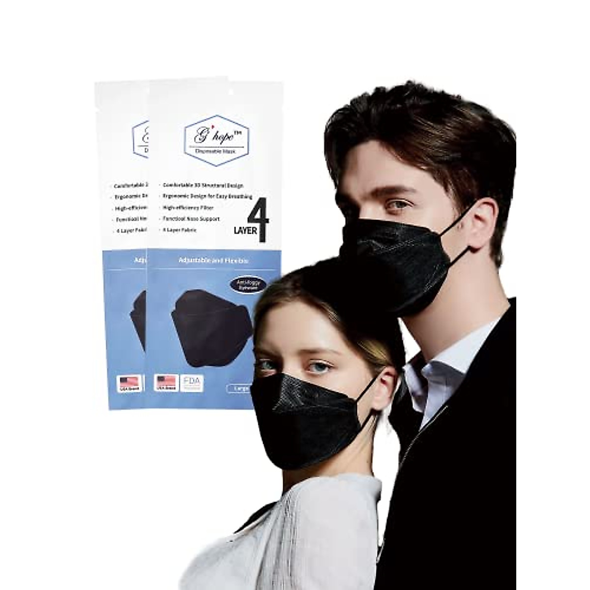 30 PCS Disposable 4 Ply 3D Black Masks Individually wrapped | G Hope | Made in Korea