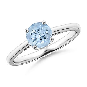 CARILLON Round 6 MM 0.75 Ctw Aquamarine Gemstone 925 Sterling Silver Women Stacking Ring GIFT FOR HER (Sterling Silver, 5.5)