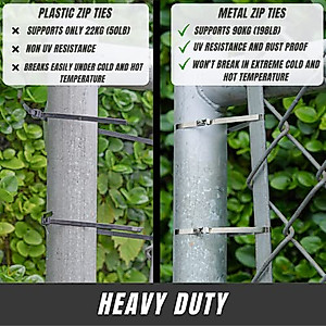 Metal Zip Ties 11.8 inch 100pcs 304 Stainless Steel Zip Ties Heavy Duty Multi-Purpose Self-Locking Cable Ties for Machinery, Vehicles, Exhaust Wrap, Farms, Pipes, Roofs, Cables, and Outdoor Fence