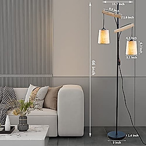 Eusamxon Hanging 2 Lights Floor Lamp Rustic Farmhouse Tall Standing Lamps with Double Fabric Lampshade Floor Lamps for Living Room Bedroom Office Home Lighting Decor.