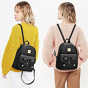 ZGWJ Girls Mini Leather Backpack Purse Bowknot Small Backpack Cute Casual Travel Daypacks Shoulder Bags for Women Black