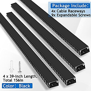 ZhiYo Cable Raceway 156in(4xL39in), Server Rack Cable Management Under Desk Cord Organizer, Electrical Safe PVC Cable Channel Open Slot Wire Raceway for Network/PC/TVs, Wire Duct W1.6 x H1in Black