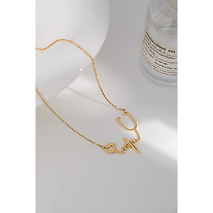 MAJORWARAP Nurse Stethoscope Heartbeat Necklace for Women Heart Stethoscope Pendant Doctor Nurse Medical Graduation Jewelry Gift (Gold)