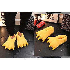 IXITON Unisex Funny Animal Paw slippers Shoes Furry Dinosaur bear Claw Slippers Cartoon plush slippers for men women girl boy kids elder,S,YELLOW