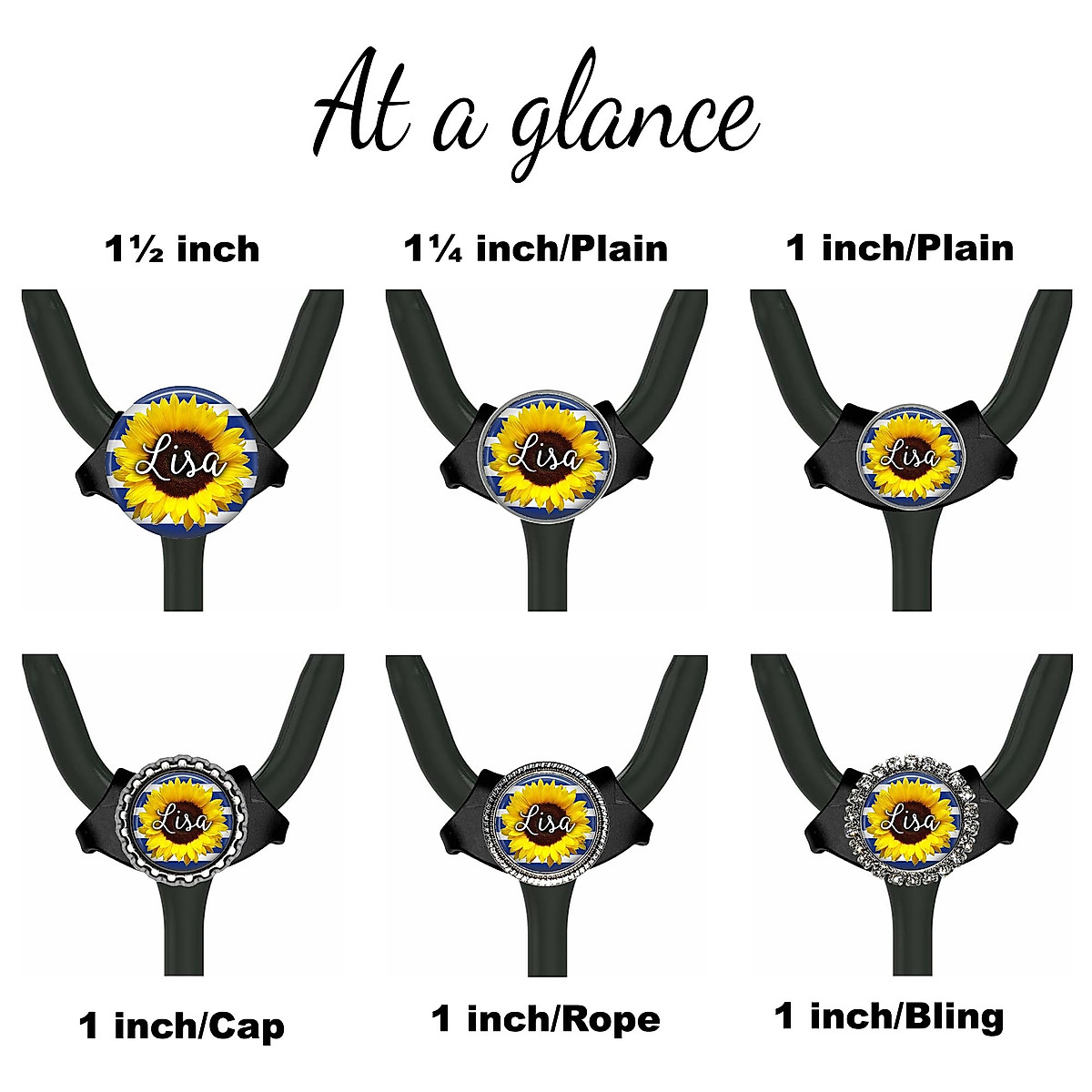 Navy Stripe Sunflower Yoke Stethoscope Tag - Adjustable Steth Id Personalized with Name Monogram Occupation Title - Floral Nurse Gift