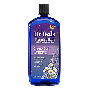 Dr. Teal's Melatonin Nighttime Sleep Bath (1 Bottle, 34oz) - Lavender & Chamomile Essence Blended with Pure Epsom Salt