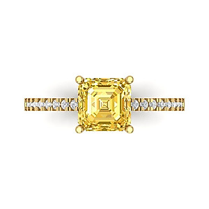 Clara Pucci 1.76 ct Asscher Cut Solitaire W/Accent Natural Yellow Citrine Bridal Wedding Statement ring 18K Yellow Gold Size 7.5