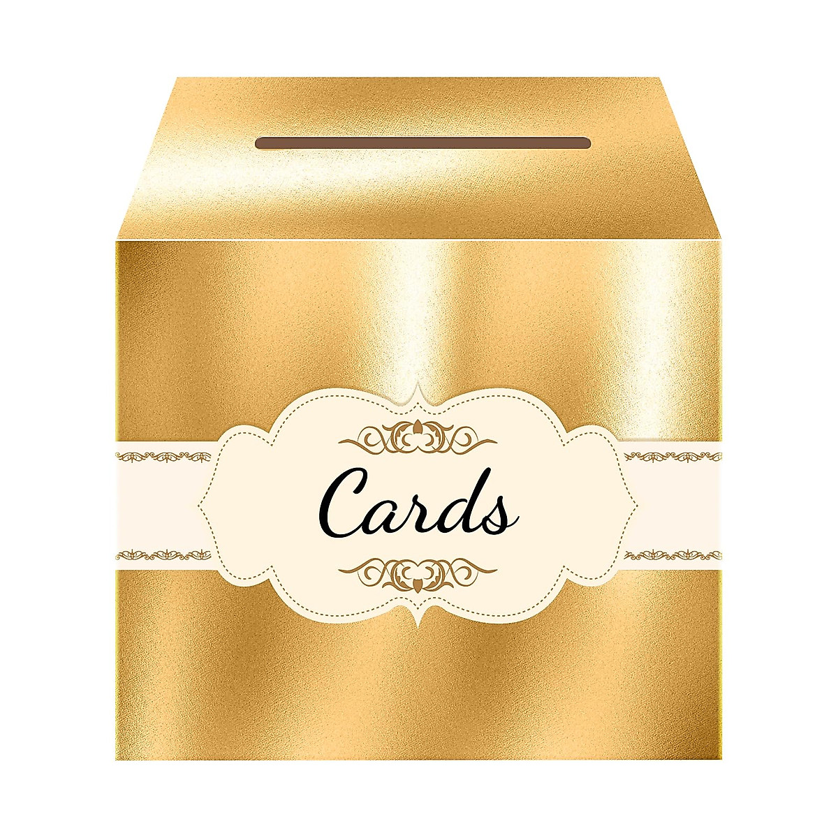 JC HUMMINGBIRD Cards Ribbon Sign Gold Shiny Metallic 10” In. x 10” In. Foldable Box with Slit, Weddings, Birthday, Donations, Gift Cards, Celebratory Cards, Devotionals