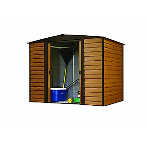 Arrow Shed WR65 Steel 6 x 5 ft. Low Gable Galvanized Coffee/Woodgrain Storage Shed, Wood Grain