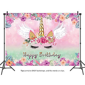 LTLYH 7x5FT Unicorn Birthday Backdrop Unicorn Birthday Decorations for Girls Unicorn Photo Backdrop Unicorn Banner Supplies Studio Props A054