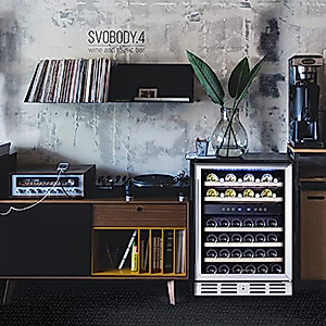 Kalamera 24'' Wine Cooler Refrigerator 46 Bottle Dual Zone Built-in or Freestanding Fridge with Stainless Steel & Triple-Layer Tempered Reversible Glass Door and Temperature Memory Function