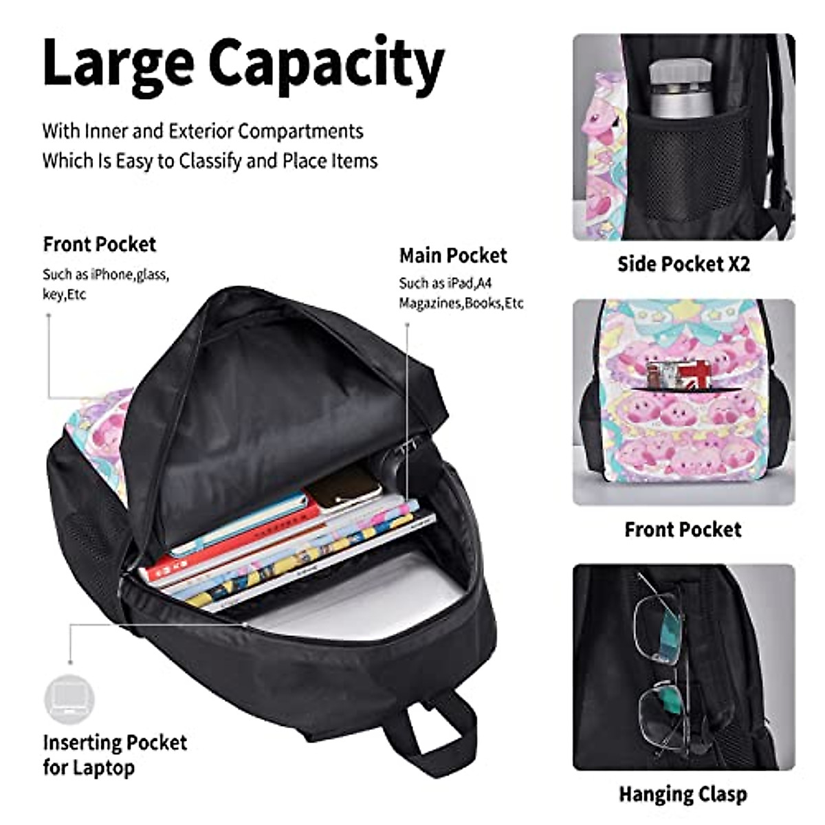 NKISMOODM Pocket Backpack Travel Camping Work School Bag Pencil Case Lunch Bag Combination