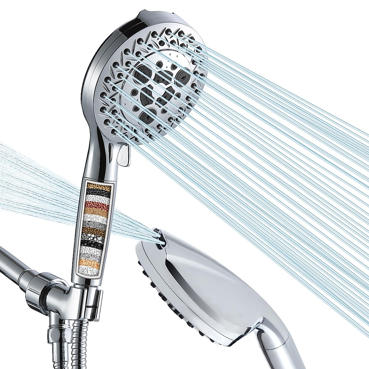Aiscsc 10 Settings Shower Head with Handheld, 5" High Pressure Showerhead Include 2 Powerful Wash Modes for Cleaning Bathroom, Hand held Shower Head Set with Stainless Steel Hose Filter for Hard Water