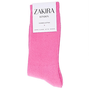 ZAKIRA Finest Combed Cotton Terry Lined Athletic Sports Crew Socks for Men, Women, 6-9 (US), Pink