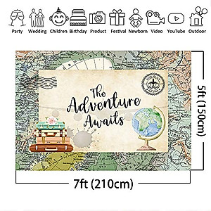 Mocsicka Adventure Awaits Backdrop You'll Go Baby Shower Photo Backdrops World Map Photography Background Vinyl Adventure Begins Travel Airplane Photo Banner (7x5ft)