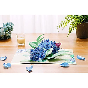 Liif Hydrangea Blossoms Butterfly 3D Greeting Pop Up Mother's Day Card, Spring, Summer, Anniversary, Fathers Day, Get Well, Thinking Of You, All Occasion, Happy Birthday Cards For Mom, Women, Her | With Message Note & Envelop | Large Size 8 x 6 Inch