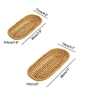 Rattan Handwoven Towel Tray Candy Dish Plate Fruit Oval Trays Cosmetics Jewelry Organizer for Bathroom Vanity Countertops (S-20cm)